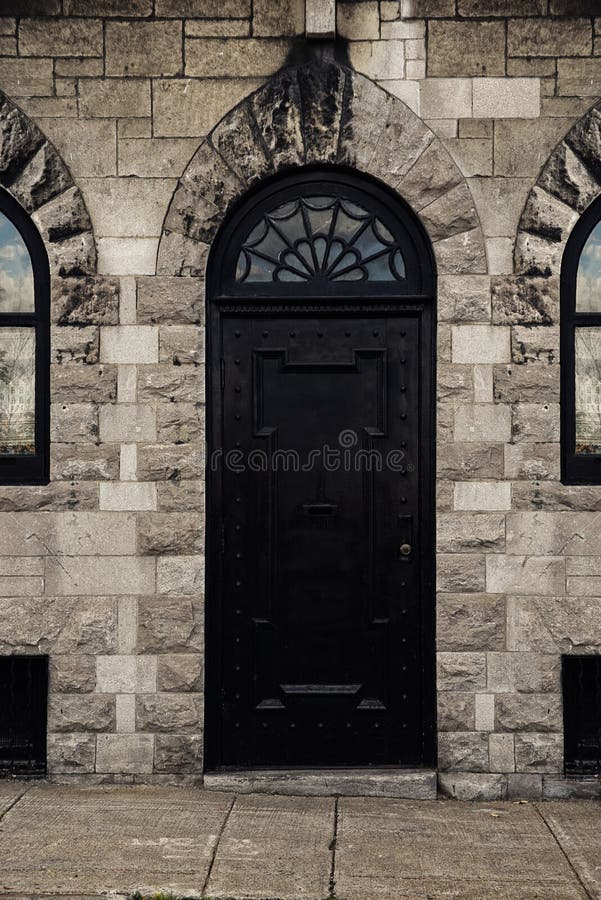 Old Style Black Iron Entrance Door. Front View Stock Image - Image of ...