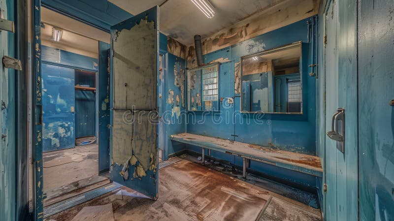 Old Style Blue Changing Room Stock Image - Image of stadium, inside ...