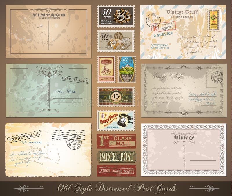Old Style Distressed Vintage Postcards Stock Illustration ...