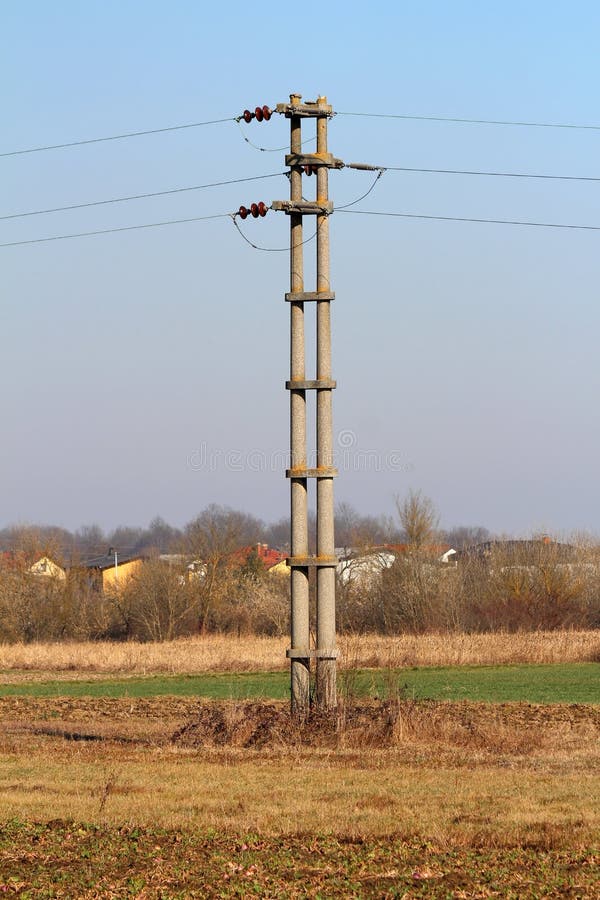 Concrete Electrical Power Line Utility Pole with Ceramic Insulators and ...