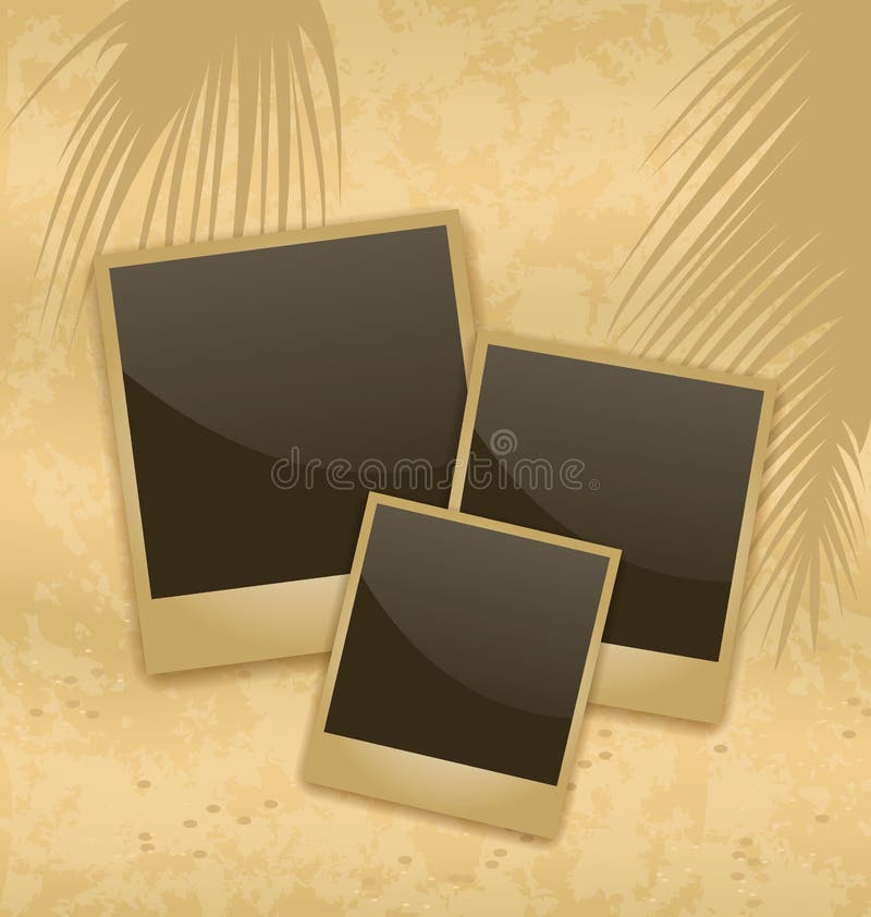 Old Style Empty Photo Cards Lying on a Sea Sand Stock Vector ...