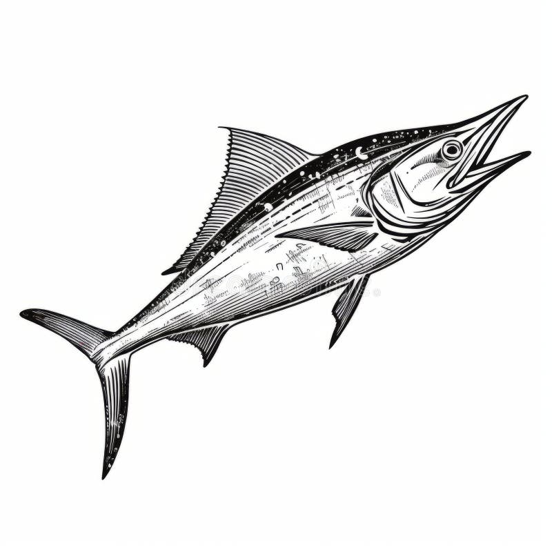 Black and White Marlin Drawing with Strong Graphic Elements Stock ...
