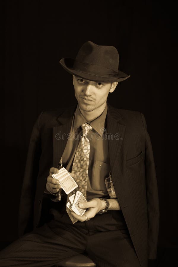 Old Style Gambler with Deck Stock Photo - Image of sepia, handsome ...