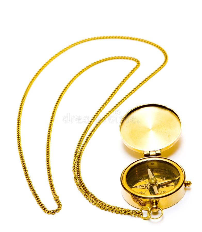 Old Style Gold Compass with Chain Stock Image - Image of north ...
