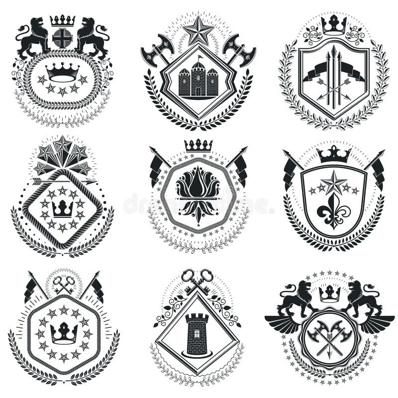 Old Style Heraldry, Heraldic Emblems, Vector Illustrations. Coat Stock ...