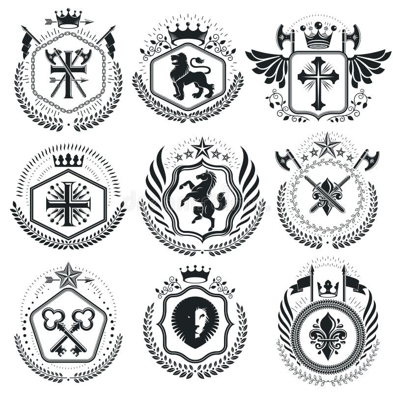 Old Style Heraldry, Heraldic Emblems, Vector Illustrations. Coat Stock ...