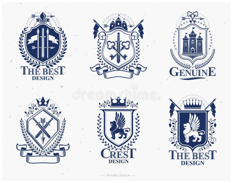 Old Style Heraldry, Heraldic Emblems, Vector Illustrations. Coat of ...