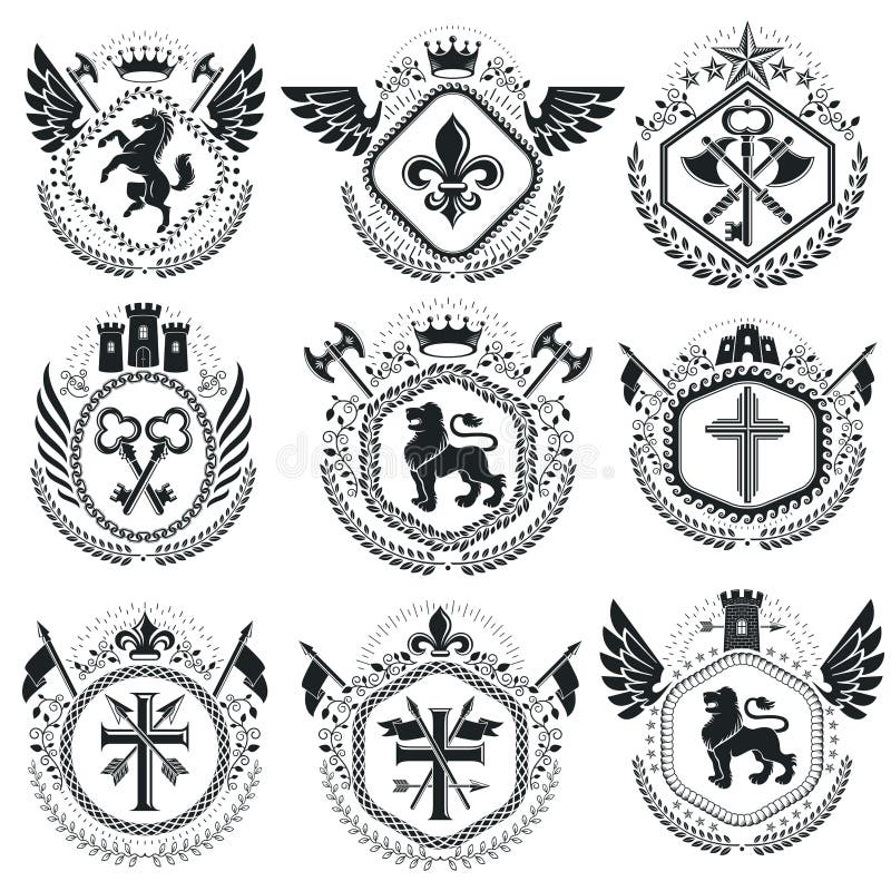Old Style Heraldry, Heraldic Emblems, Vector Illustrations. Coat Stock ...