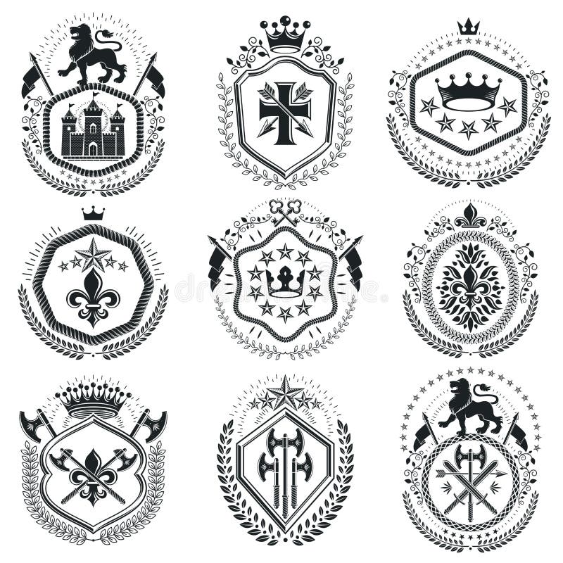 Old Style Heraldry, Heraldic Emblems, Vector Illustrations. Coat Stock ...