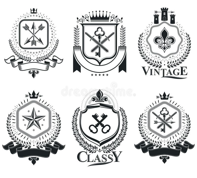 Old Style Heraldry, Heraldic Emblems, Vector Illustrations. Coat Stock ...