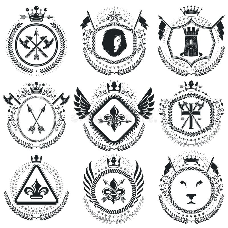 Old Style Heraldry, Heraldic Emblems, Vector Illustrations. Coat Stock ...
