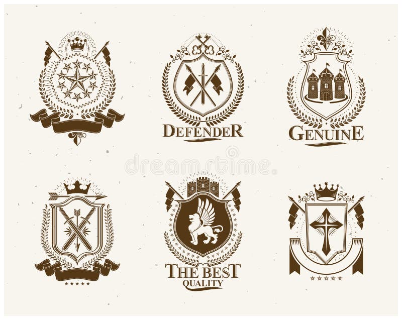 Old Style Heraldry, Heraldic Emblems, Vector Illustrations. Stock ...