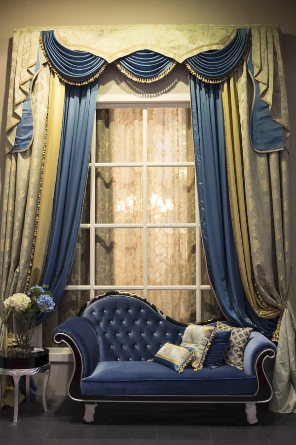 Interior with Sofa and Curtains Stock Image - Image of drapes, elegant ...