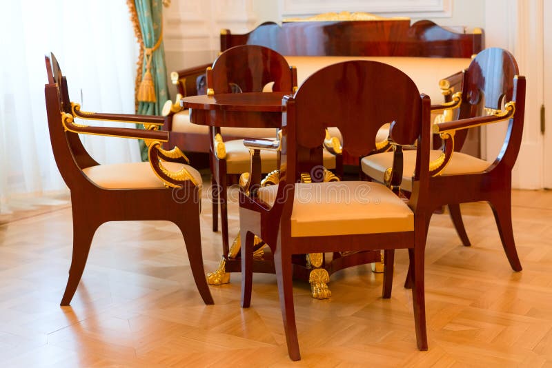 Old Style Living Room - Chairs, Sofa, Table Stock Image - Image of ...