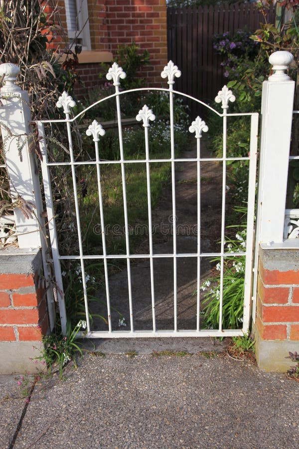 Old Style Locked Gate in White Stock Image - Image of black, entry ...