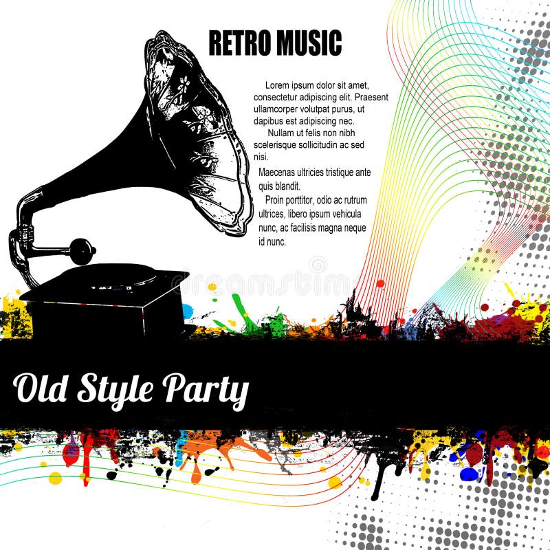 Retro Party Poster Template with Old Gramophone. Vector Vintage ...