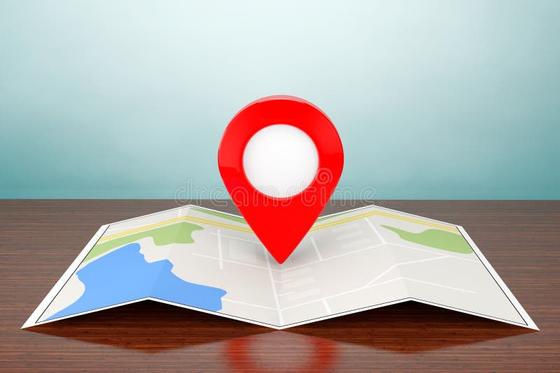 Old Style Photo. Folded Abstract Navigation Map with Target Pin Stock ...