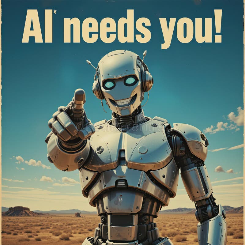 Old Style Propaganda Poster. Friendly Robot Pointing To the Viewer. AI ...