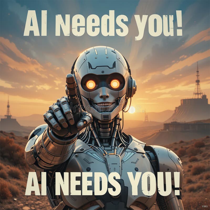 Old Style Propaganda Poster. Friendly Robot Pointing To the Viewer. AI ...