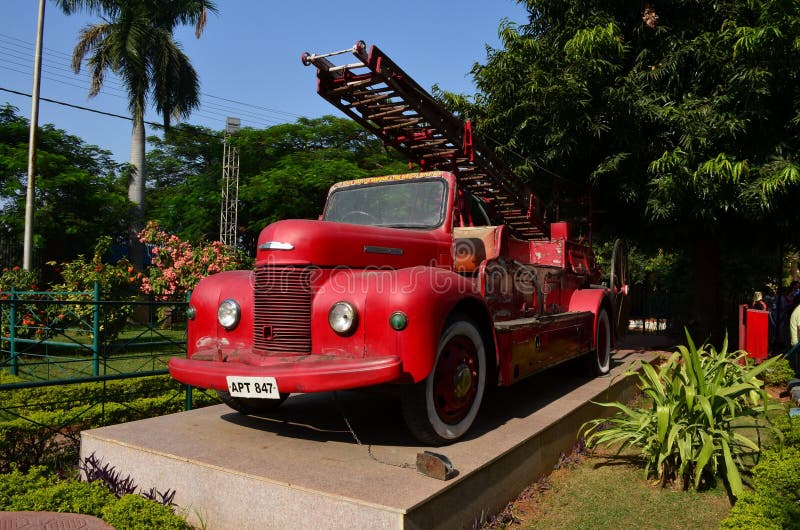 Old-style red fire engine stock image. Image of profession - 55755955