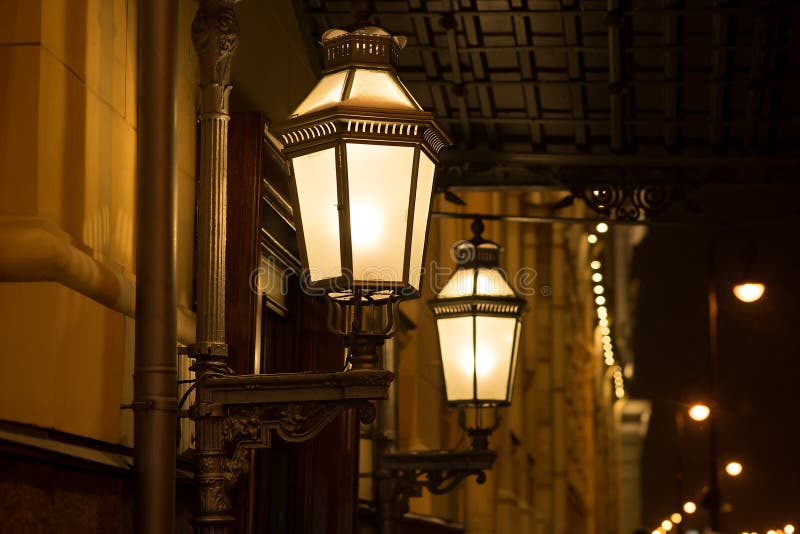 Old Style Street Light, Vintage. Night Stock Image - Image of design ...