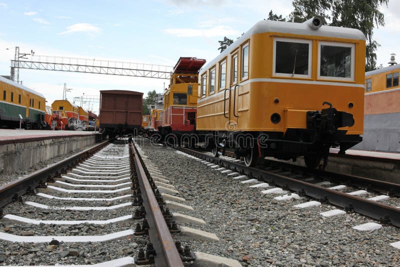 Old Style Train in Railroad Stock Image - Image of classic, railing ...