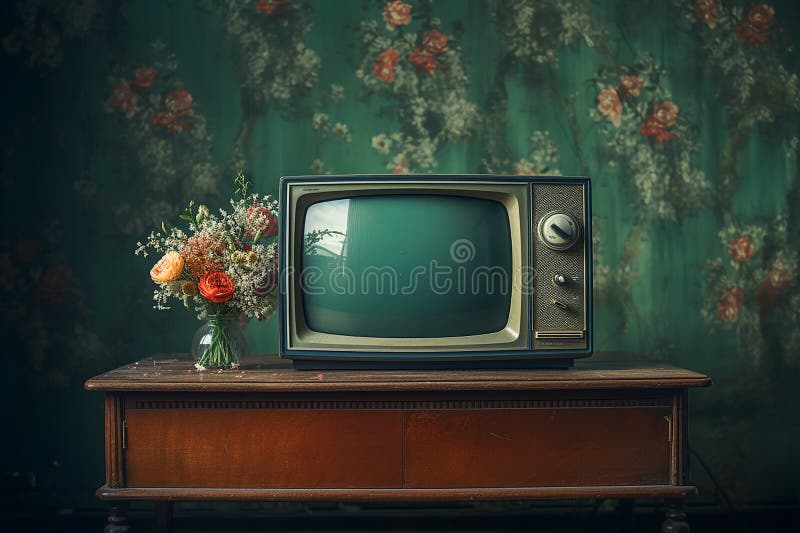Old Style TV Set on the Table Stock Illustration - Illustration of ...