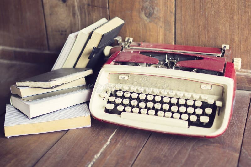 Old Style Typewriter with Books on Wooden Floor Stock Photo - Image of ...