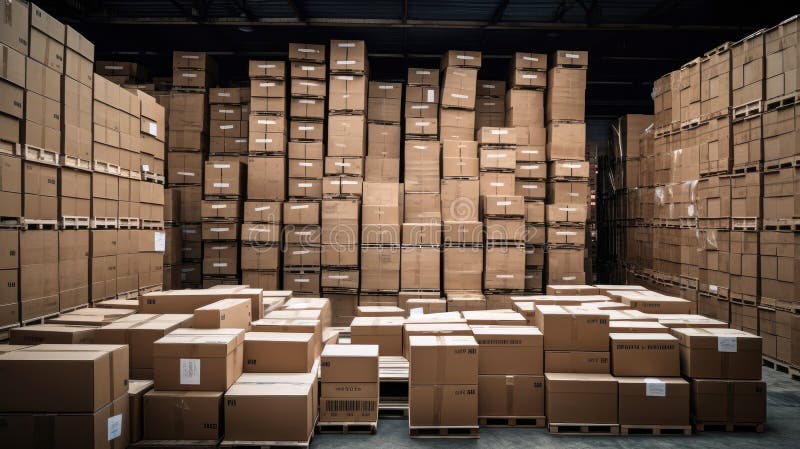Old Style Warehouse with Cardboard Boxes Stacked on Top of Each Other ...