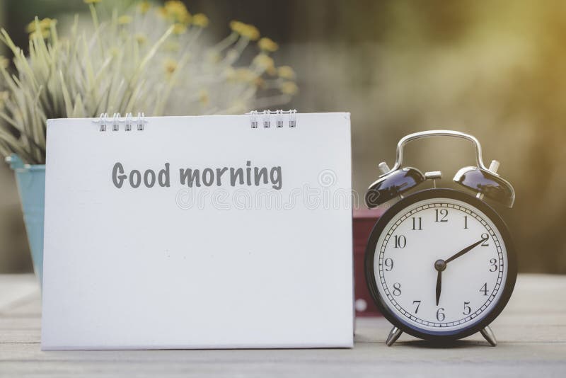 Old-styled Clock and Good Morning Note on the Table Stock Image - Image ...