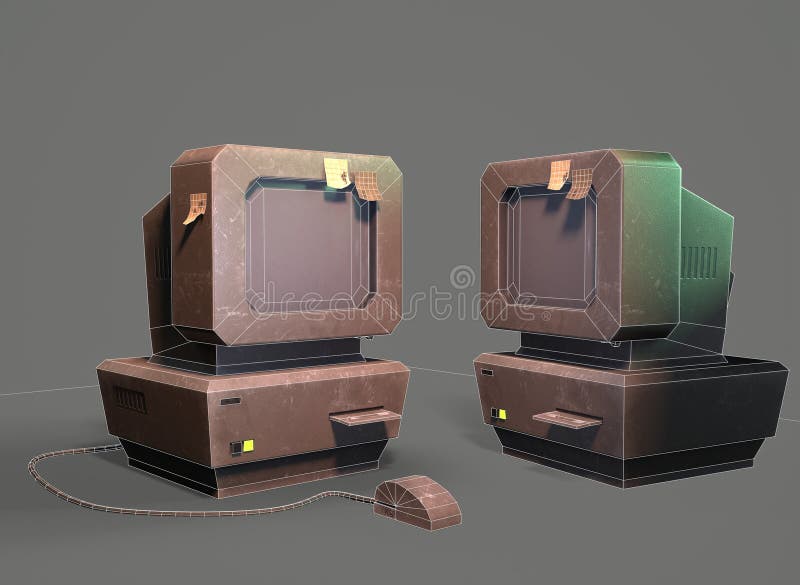 An Old Stylized Computer on a Gray Background 3d-rendering Stock ...