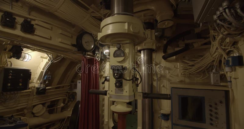 Old Submarine Periscope. Interior of Combat Submarine Compartment with ...