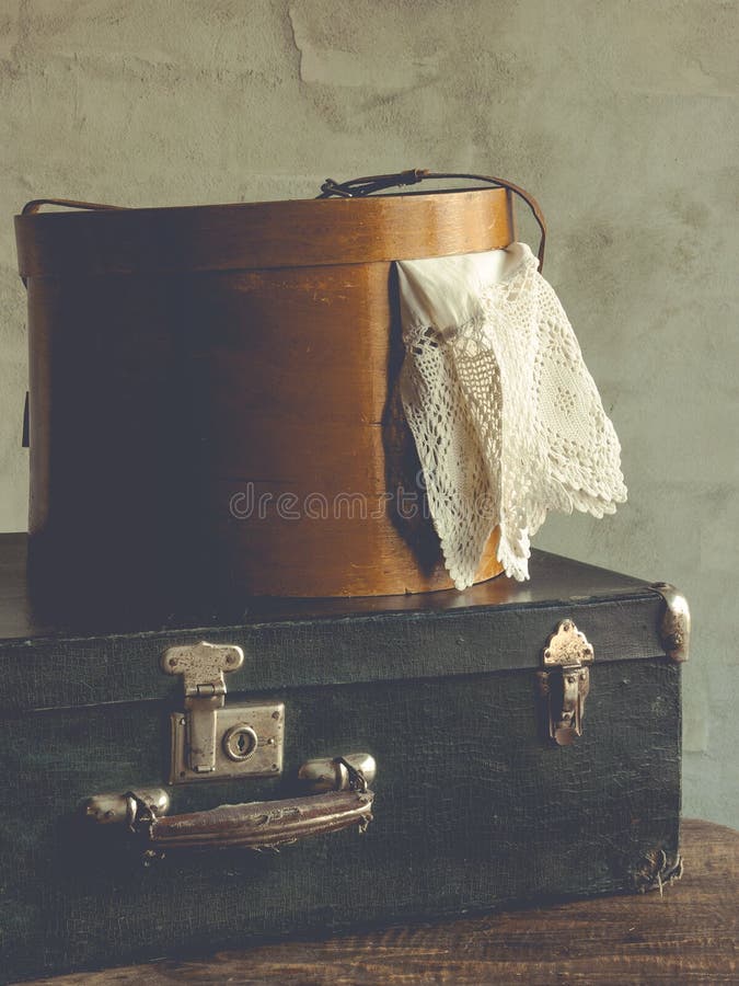 Old Suitcase and a Box of Clothes Stock Photo - Image of black, lock ...