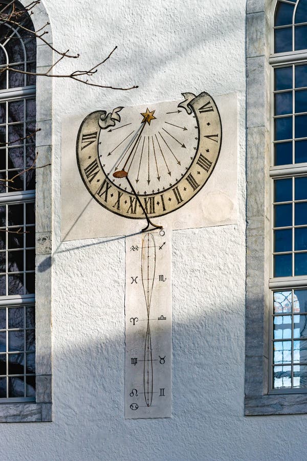 Old Sun Clock on the Wall of Church Stock Photo - Image of symbol ...