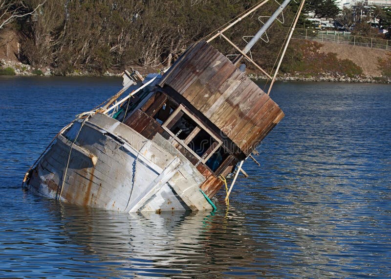 Old sunken boat stock photo. Image of water, harbor, blue - 51052970