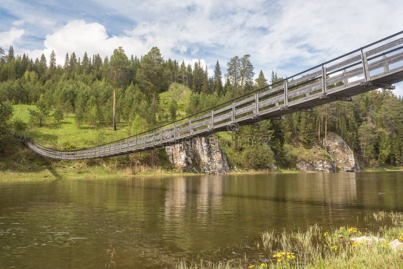 Old Suspension Bridge Over the River Stock Image - Image of landscape ...