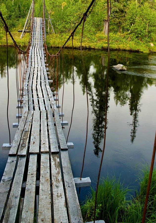 Old Suspension Walk Bridge Across River in the Forest Stock Image ...