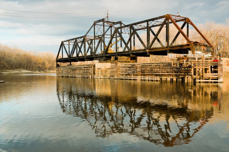 Old Swinging Train Bridge stock photo. Image of refuge - 23816066