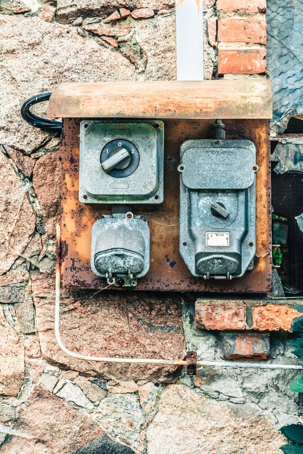Old switchboard in a farm stock photo. Image of instrument - 147754898