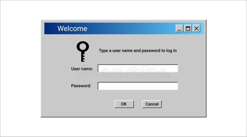 Old System Registration Window in Blue Color. Retro Password Window ...