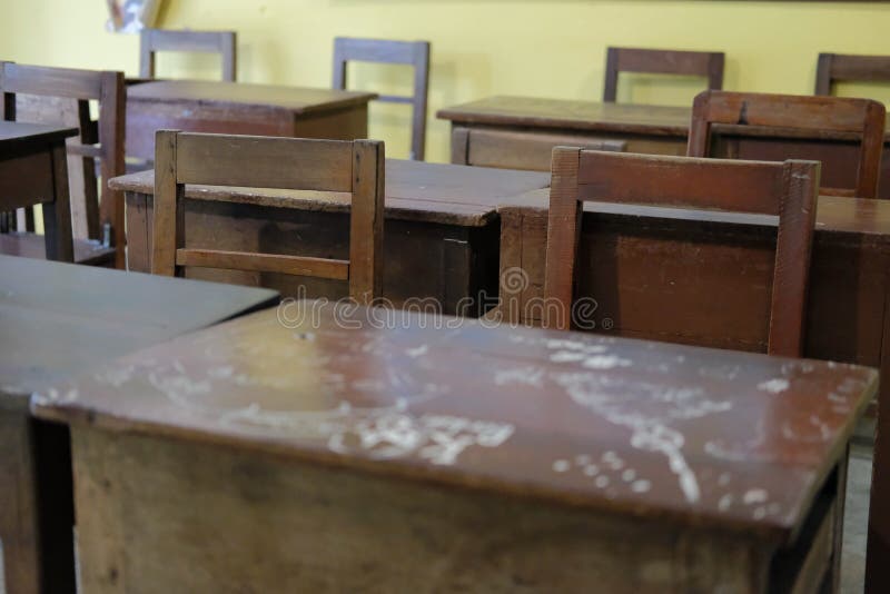 Old Table & Chair in Classroom. Back To School Stock Photo - Image of ...