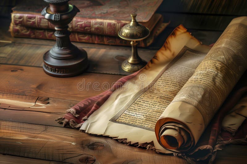 Old Table Showcasing Historical Scroll a Ancient Knowledge Stock Image ...
