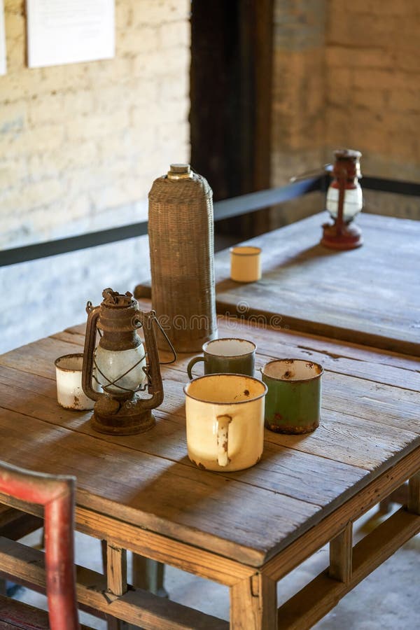 Old Table and Old Teacup Utensils in Ancient Chinese Architecture Stock ...