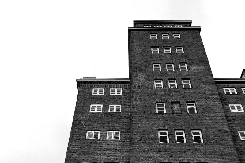 Old , Tall Factory Building - Black and White Stock Image - Image of ...