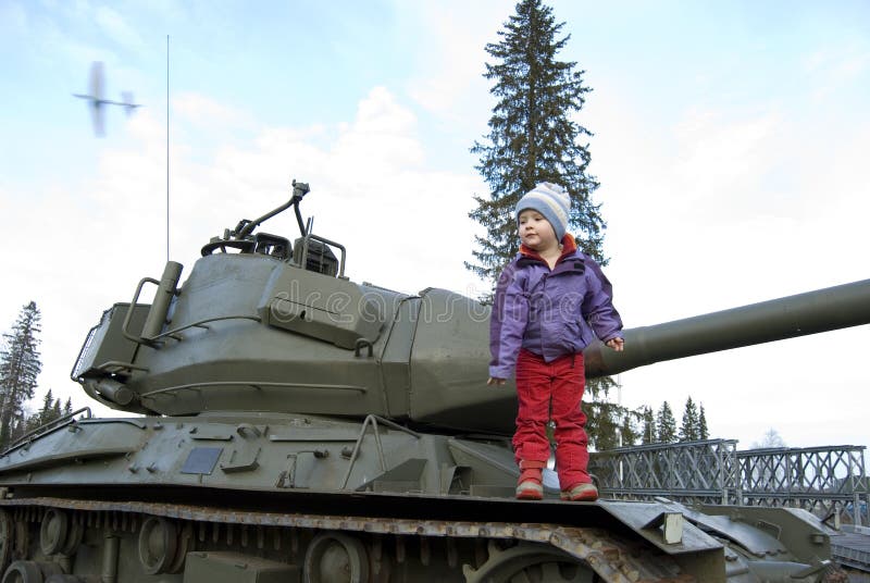 Old tank and girl stock image. Image of guns, heavy, forces - 7000729