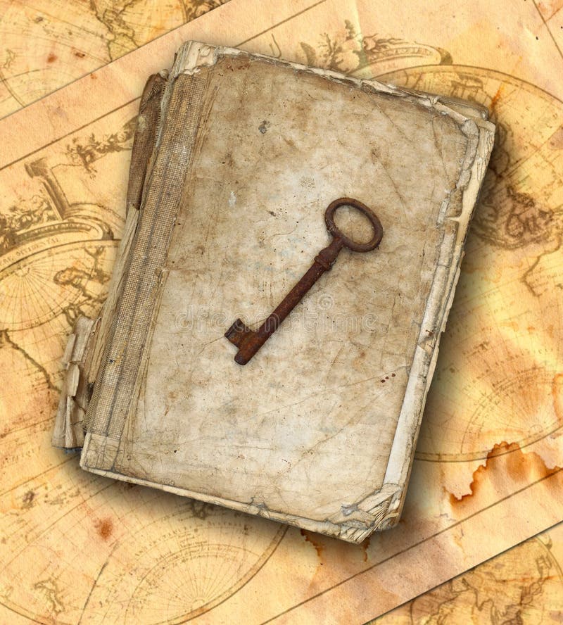 Old Tattered Book with Rusty Key on the Old Maps Stock Photo - Image of ...