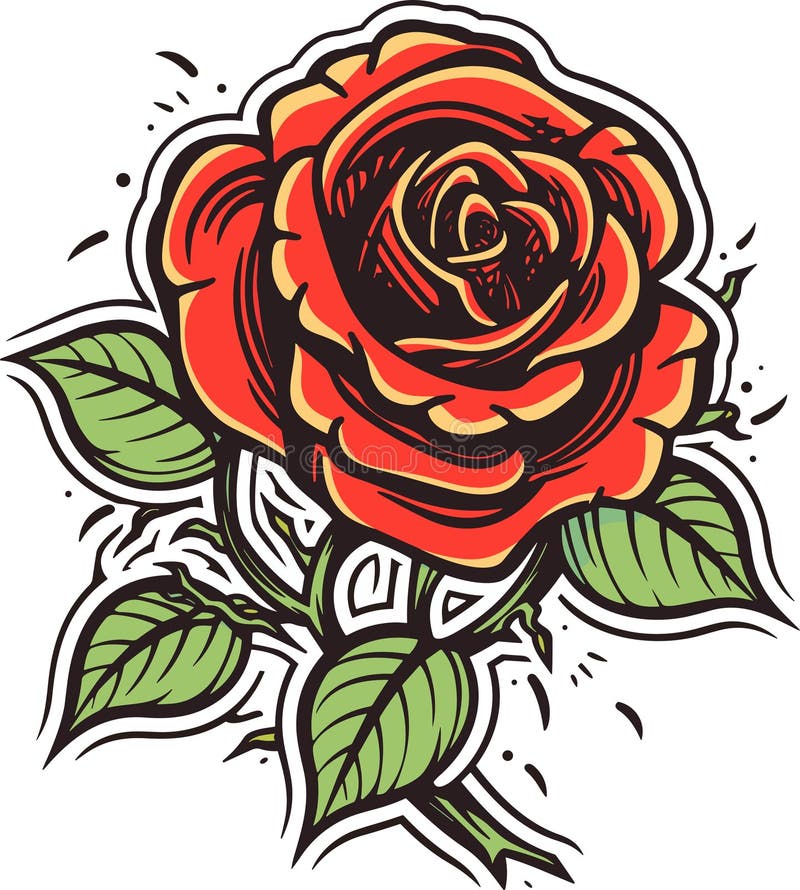 Old Tattooing School Colored Icon with Rose Symbol Vector Illustration ...