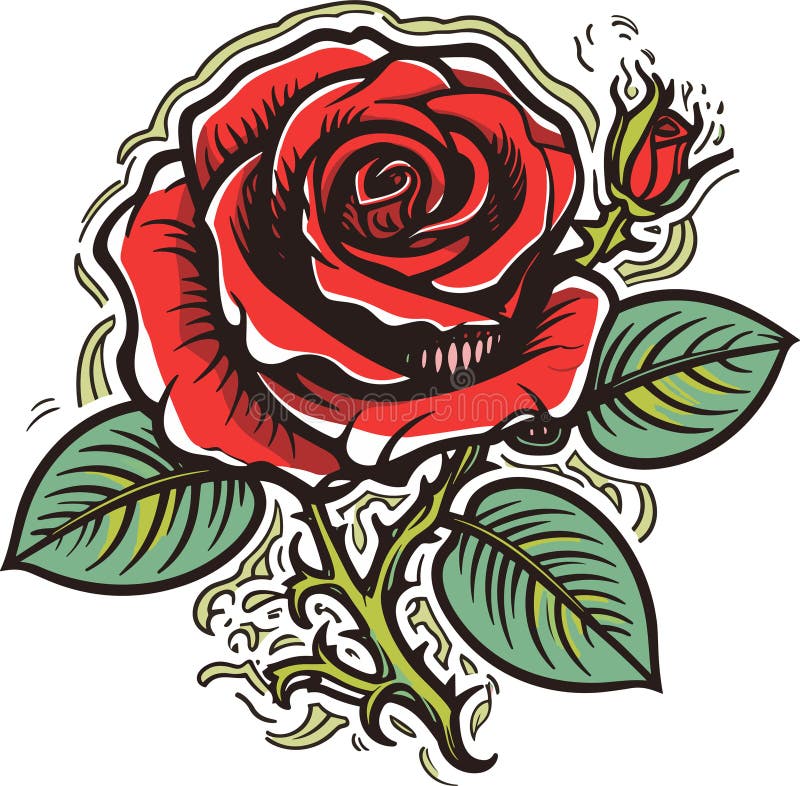 Old Tattooing School Colored Icon with Rose Symbol Vector Illustration ...