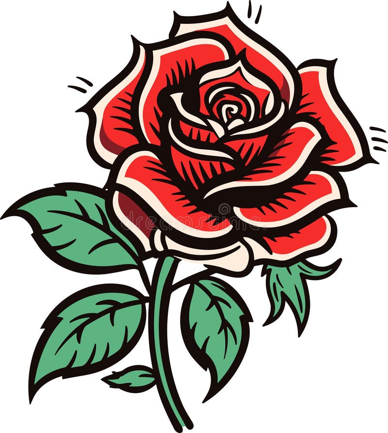 Old Tattooing School Colored Icon with Rose and Skull Symbol Vector ...