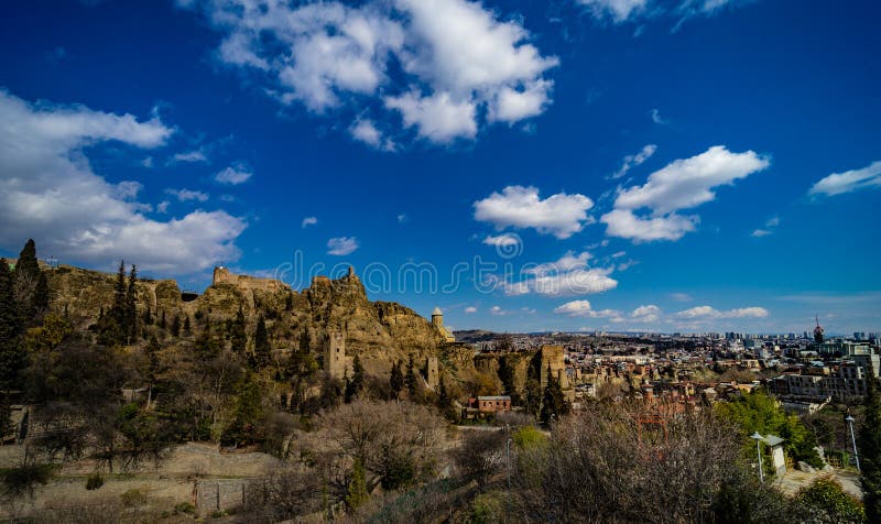 Old Tbilisi in spring stock image. Image of balconies - 214247383